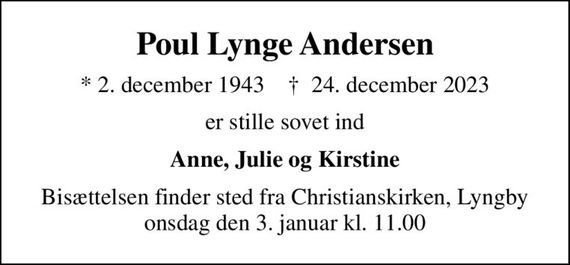 Poul Lynge Andersen | Dødsannoncer i Danmark