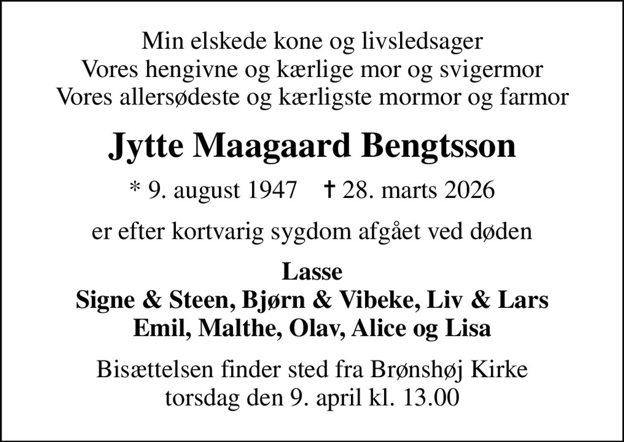 Jytte Maagaard Bengtsson | Danmarks største medie for mindesider og ...