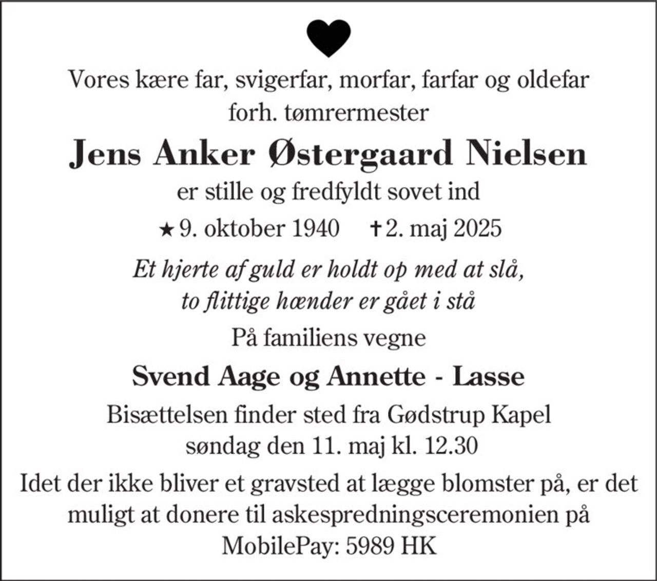 Jens Anker Østergaard Nielsen | Dødsannoncer i Danmark