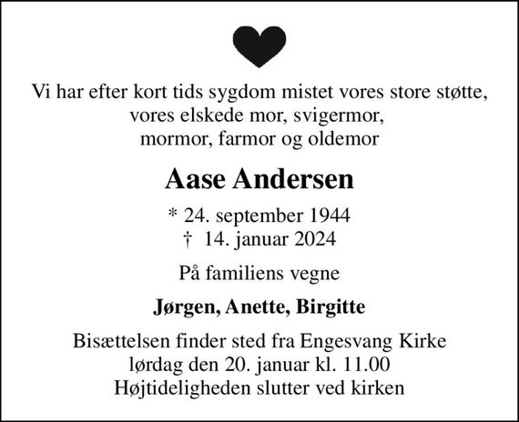 Aase Andersen | Dødsannoncer i Danmark
