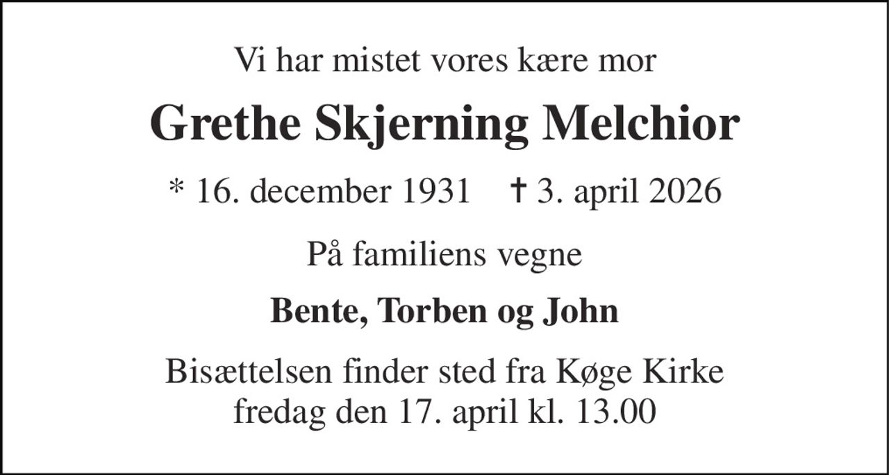 Margrethe Skjerning Melchior | Danmarks største medie for mindesider og ...
