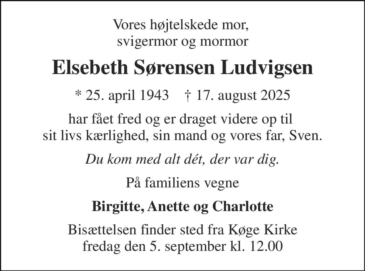 Elsebeth Sørensen Ludvigsen | Dødsannoncer i Danmark