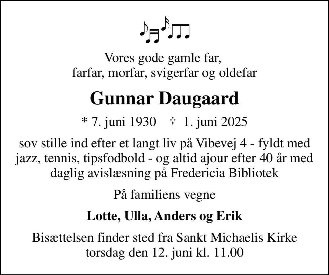 Gunnar Daugaard | Dødsannoncer i Danmark