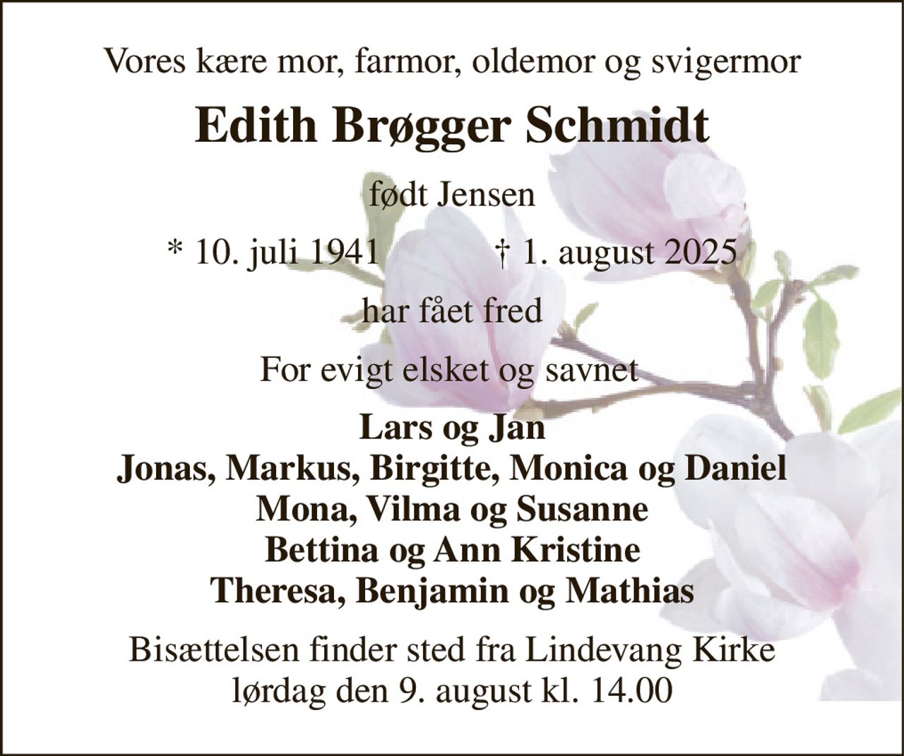 Edith Brøgger Schmidt | Danmarks største medie for mindesider og ...