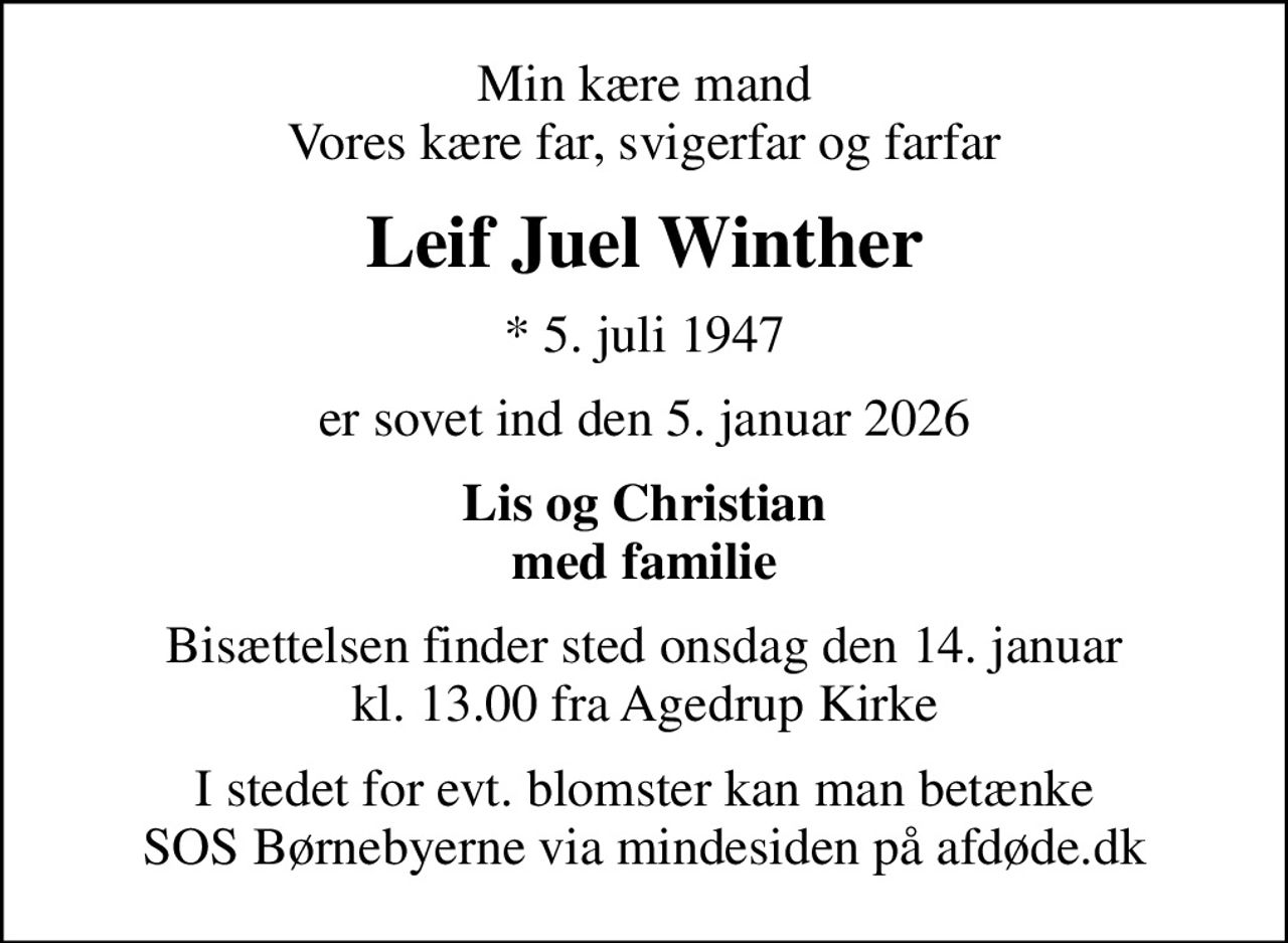 Leif Juel Winther | Danmarks største medie for mindesider og dødsannoncer