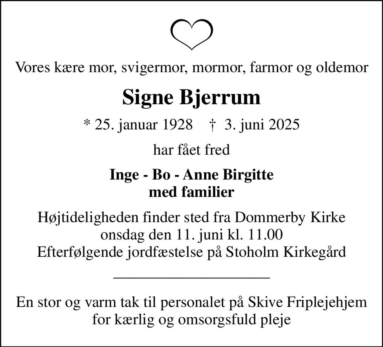 Signe Bjerrum | Danmarks største medie for mindesider og dødsannoncer