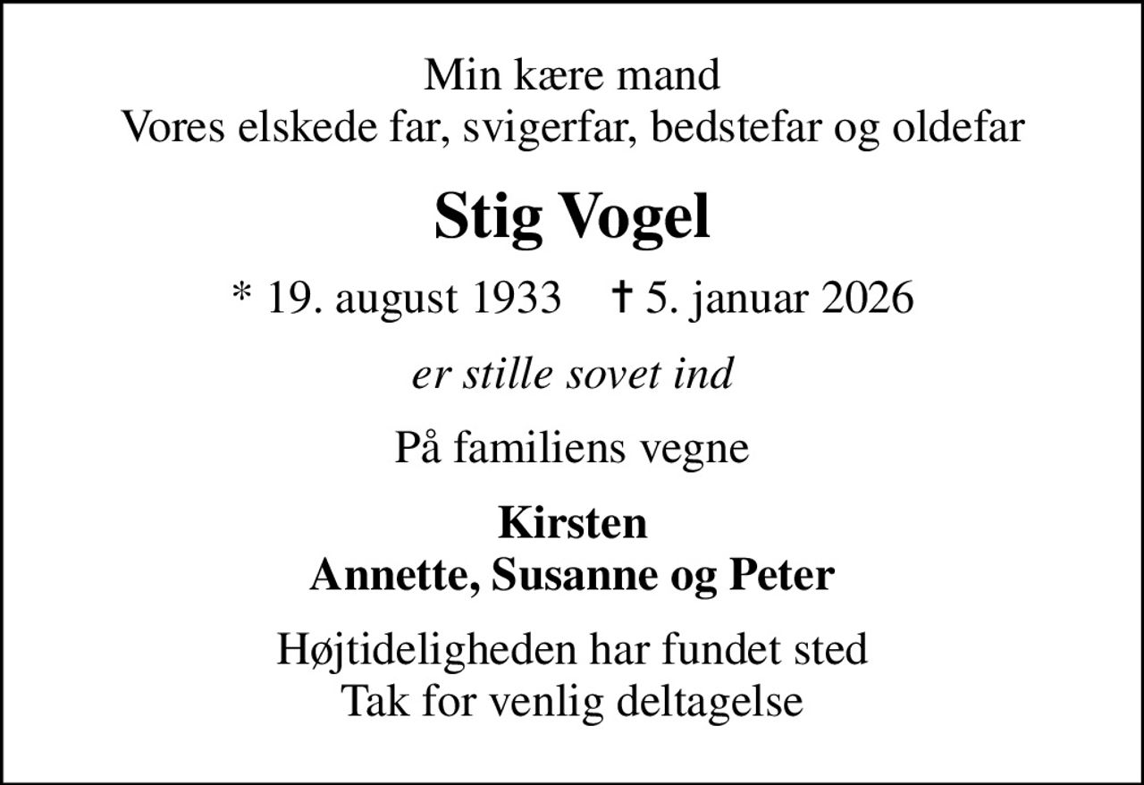 Stig Vogel | Danmarks største medie for mindesider og dødsannoncer