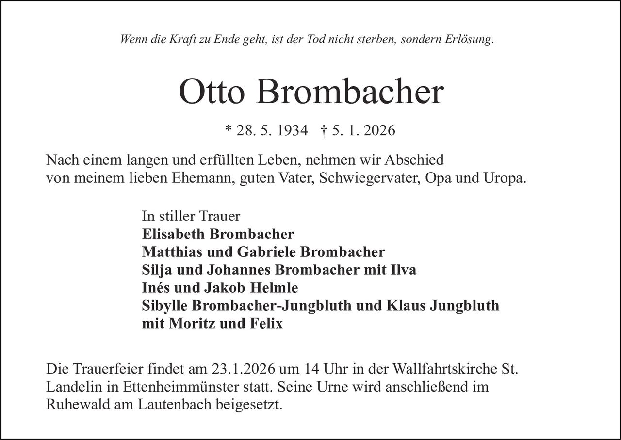 Otto Brombacher | Traueranzeigen, Nachrufe & Danksagungen auf BZtrauer.de