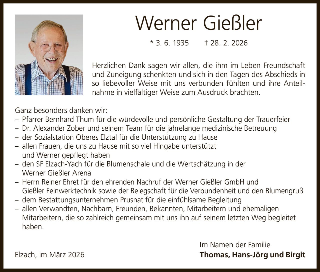 Werner Gießler | Traueranzeigen, Nachrufe & Danksagungen auf BZtrauer.de