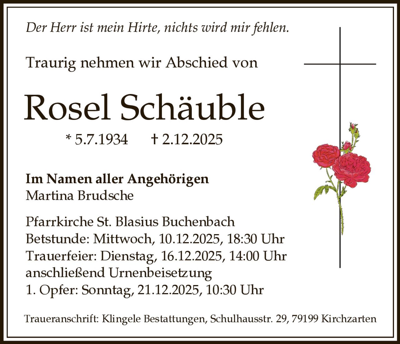 Rosel Schäuble | Traueranzeigen, Nachrufe & Danksagungen auf BZtrauer.de