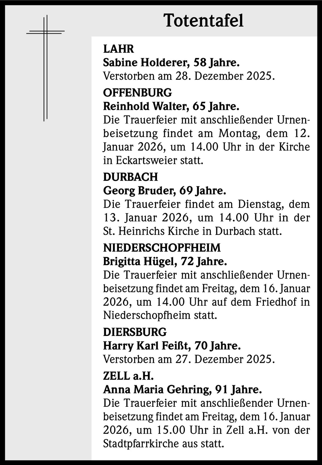 Totentafel | Traueranzeigen, Nachrufe & Danksagungen auf BZtrauer.de