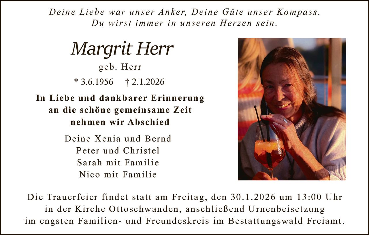 Margrit Herr | Traueranzeigen, Nachrufe & Danksagungen auf BZtrauer.de
