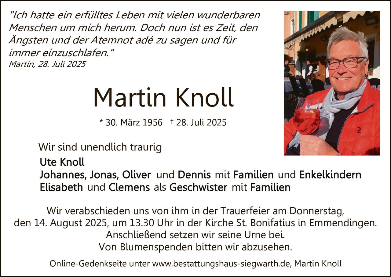 Martin Knoll | Traueranzeigen, Nachrufe & Danksagungen auf BZtrauer.de