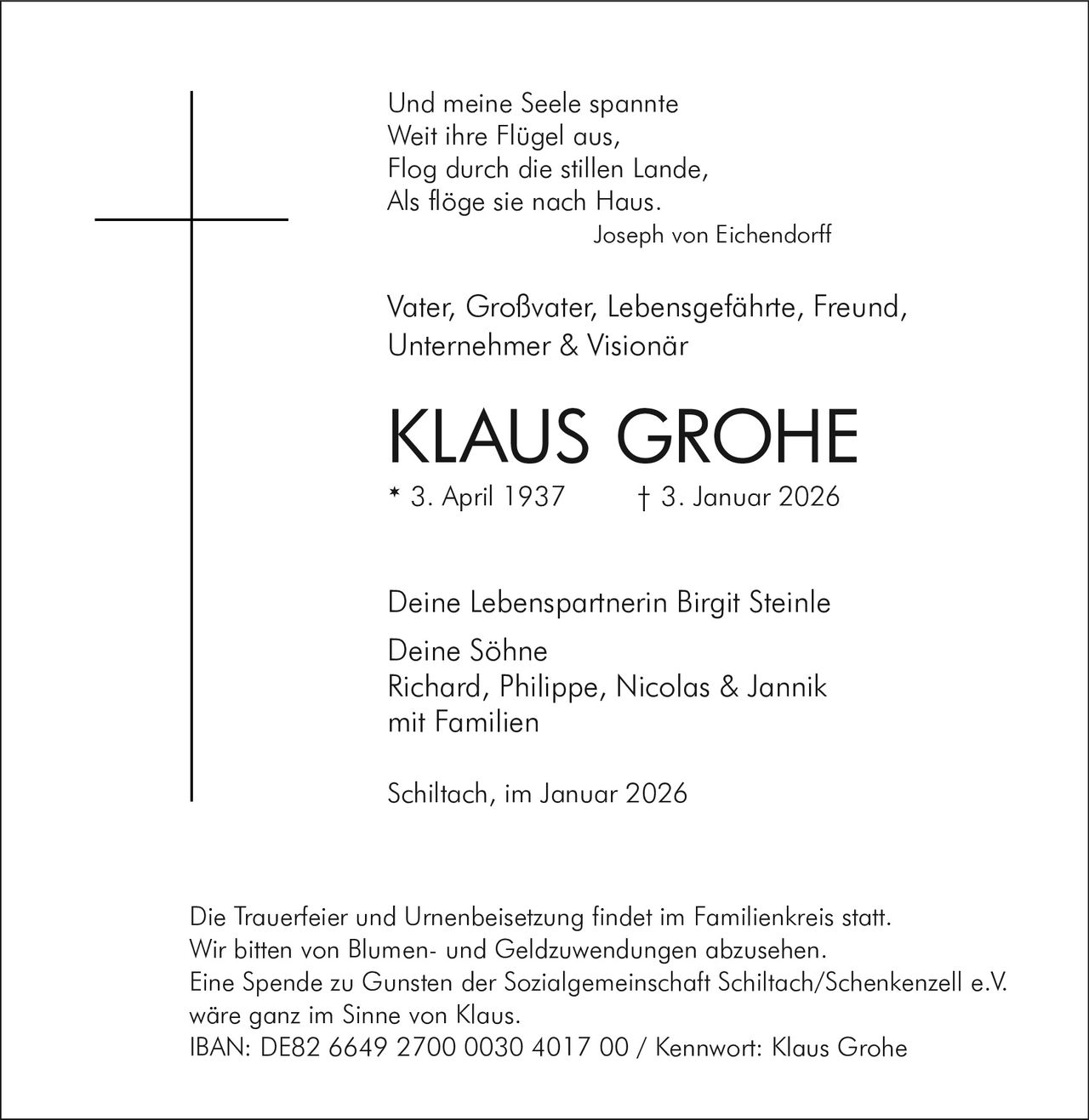 Klaus Grohe | Traueranzeigen, Nachrufe & Danksagungen auf BZtrauer.de