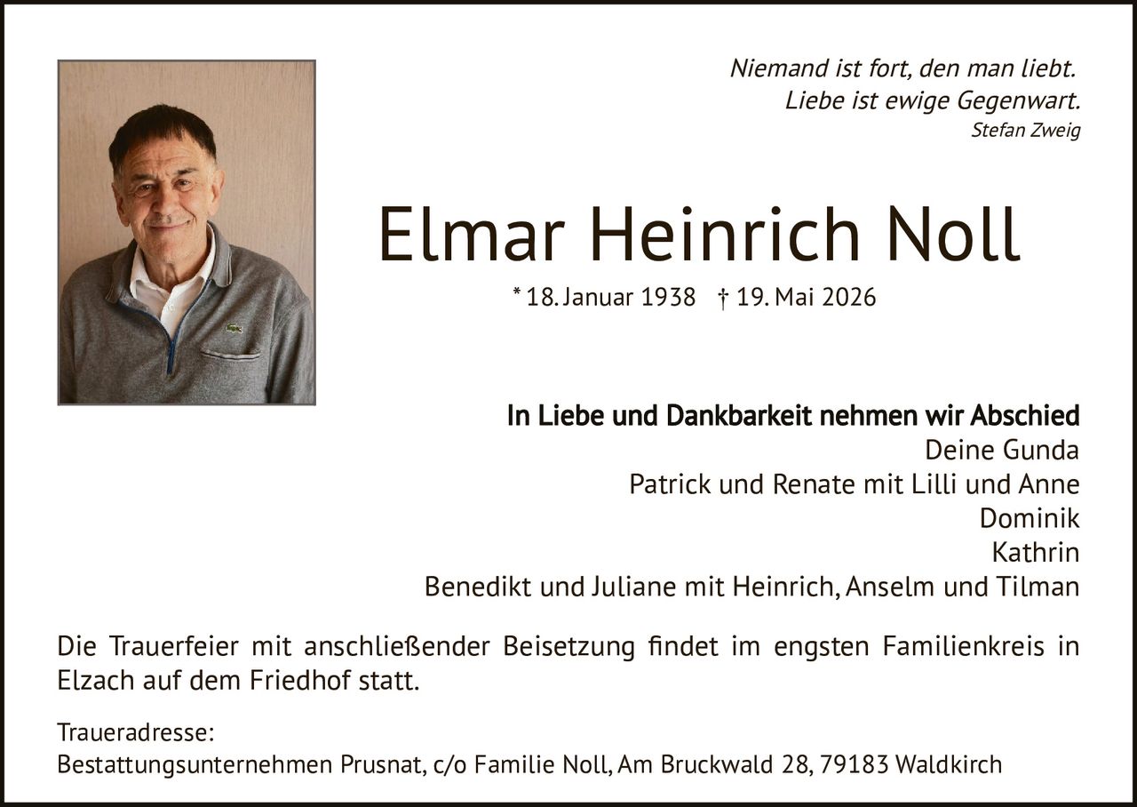 Elmar Heinrich Noll | Traueranzeigen, Nachrufe & Danksagungen auf ...