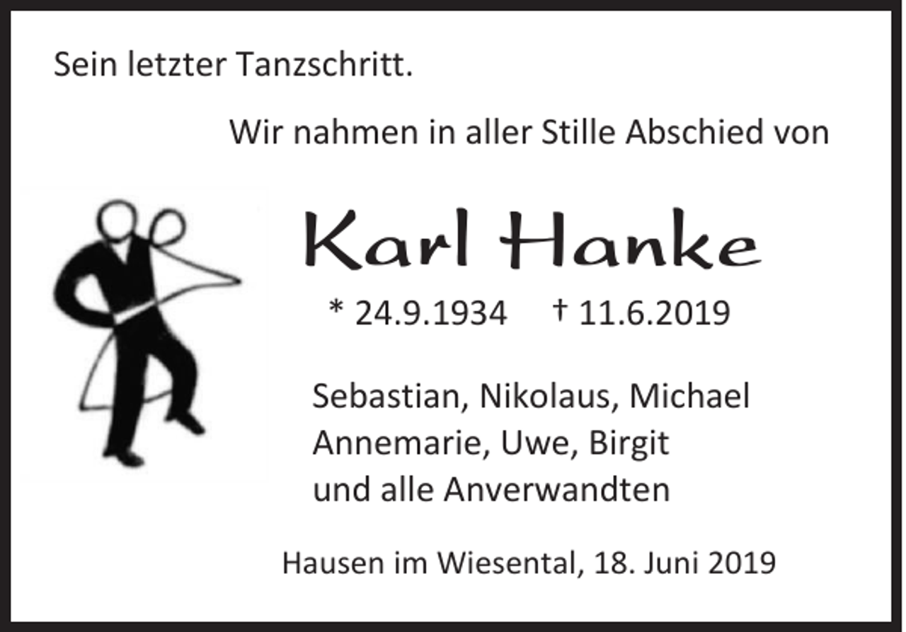 Karl Hanke | Traueranzeigen, Nachrufe & Danksagungen auf BZtrauer.de
