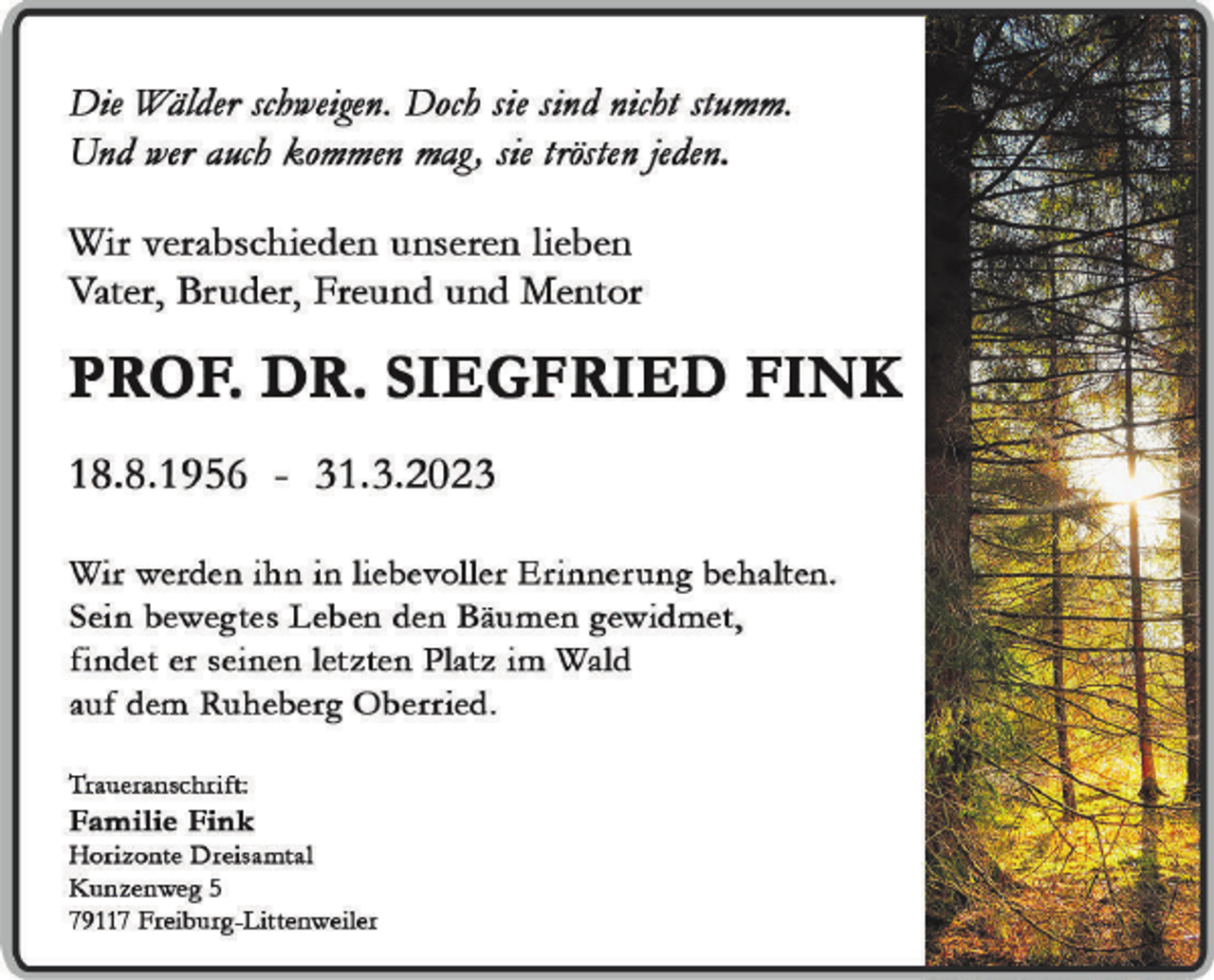 Prof. Dr. Siegfried Fink | Traueranzeigen, Nachrufe & Danksagungen auf ...