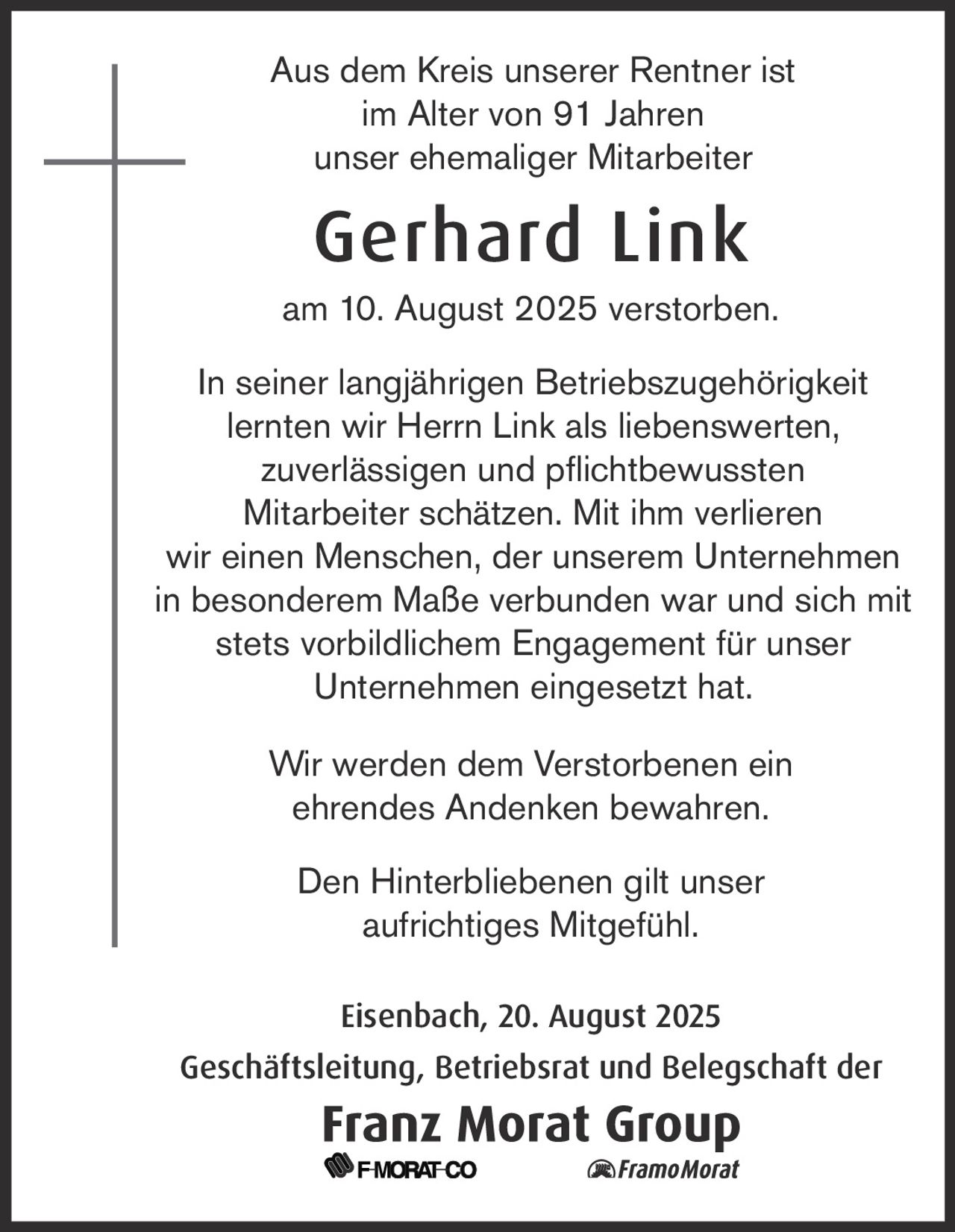 Gerhard Link | Traueranzeigen, Nachrufe & Danksagungen auf BZtrauer.de