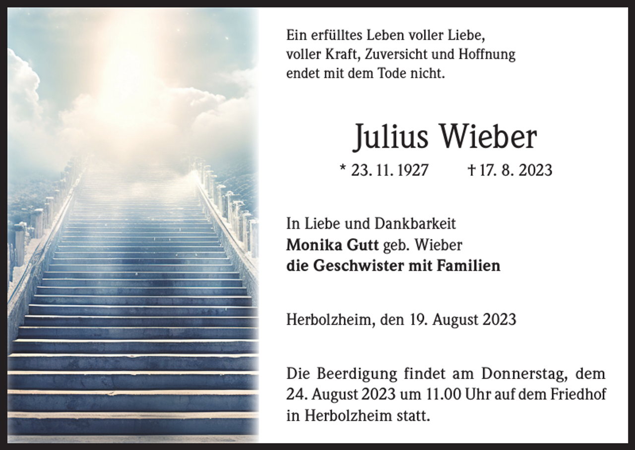 Julius Weber | Traueranzeigen, Nachrufe & Danksagungen auf BZtrauer.de