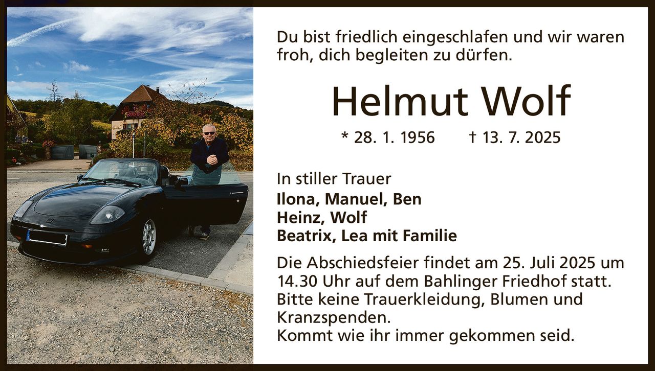 Helmut Wolf | Traueranzeigen, Nachrufe & Danksagungen auf BZtrauer.de
