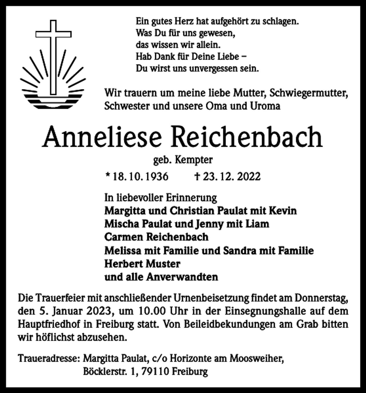 Anneliese Reichenbach | Traueranzeigen, Nachrufe & Danksagungen auf ...