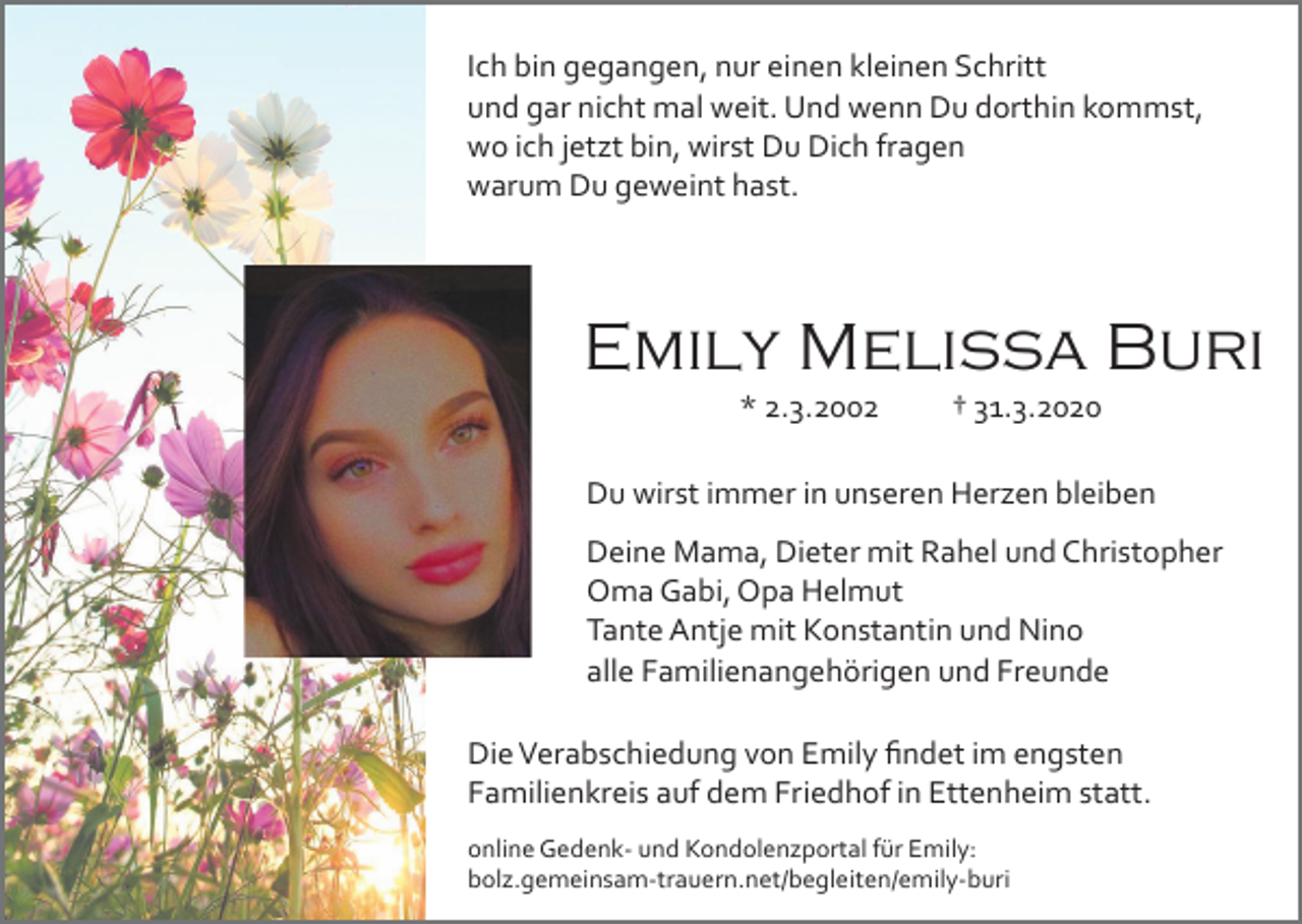 Emily Melissa Buri | Traueranzeigen, Nachrufe & Danksagungen auf ...