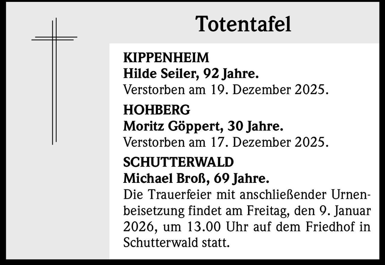 Totentafel | Traueranzeigen, Nachrufe & Danksagungen auf BZtrauer.de