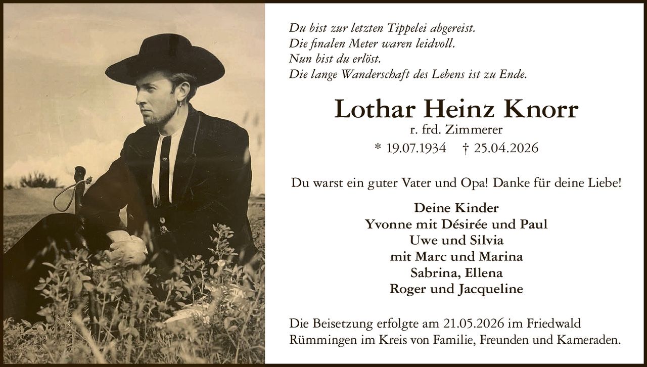 Lothar Heinz Knorr | Traueranzeigen, Nachrufe & Danksagungen auf ...