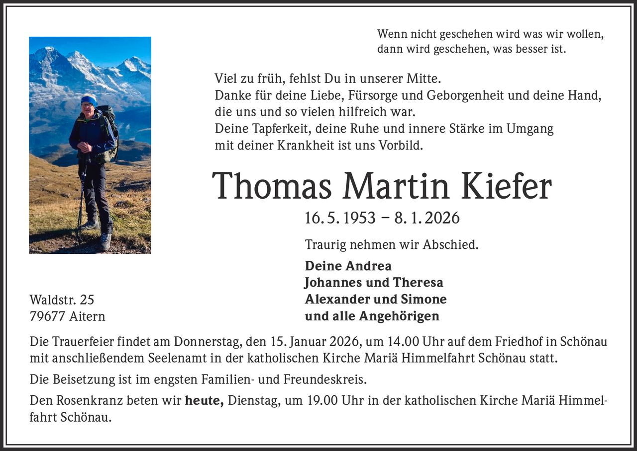 Thomas Martin Kiefer | Traueranzeigen, Nachrufe & Danksagungen auf ...