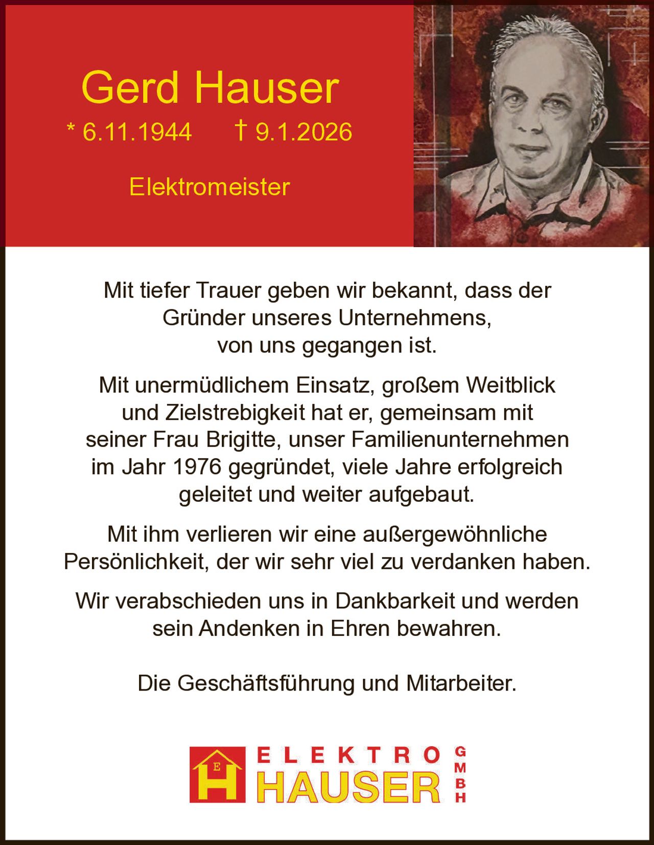Gerd Fritz Hauser | Traueranzeigen, Nachrufe & Danksagungen auf BZtrauer.de