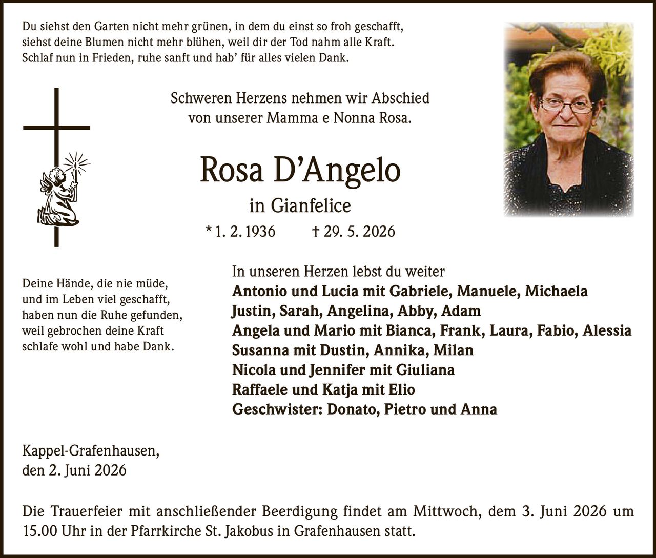 Rosa Gianfelice | Traueranzeigen, Nachrufe & Danksagungen auf BZtrauer.de