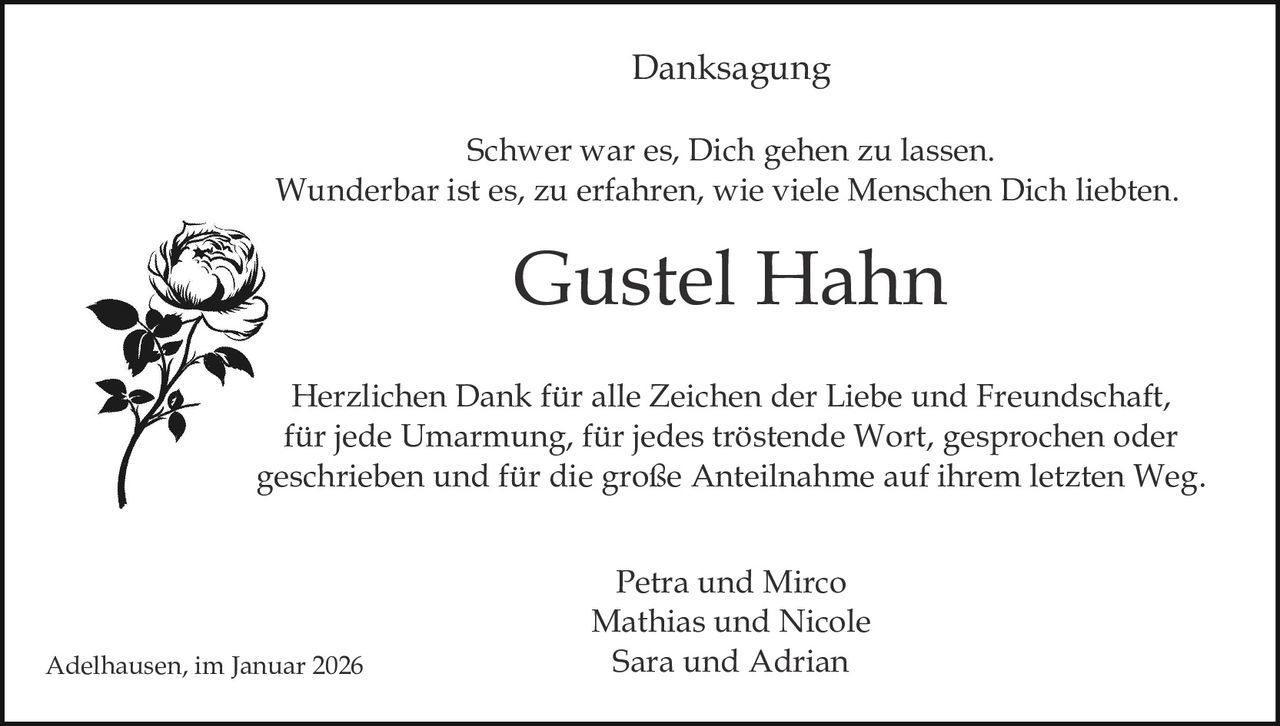 Gustel Hahn | Traueranzeigen, Nachrufe & Danksagungen auf BZtrauer.de