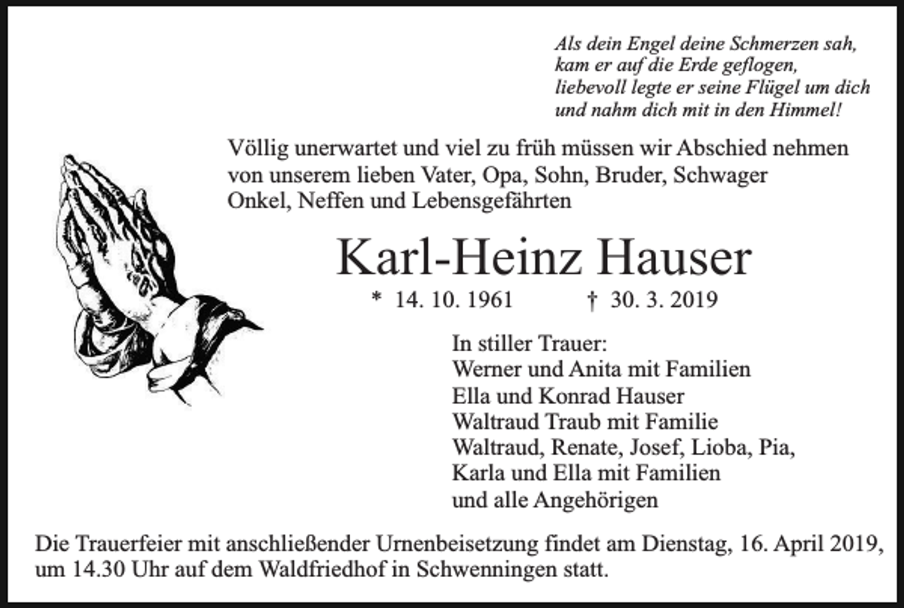 Karl-Heinz Hauser | Traueranzeigen, Nachrufe & Danksagungen auf BZtrauer.de