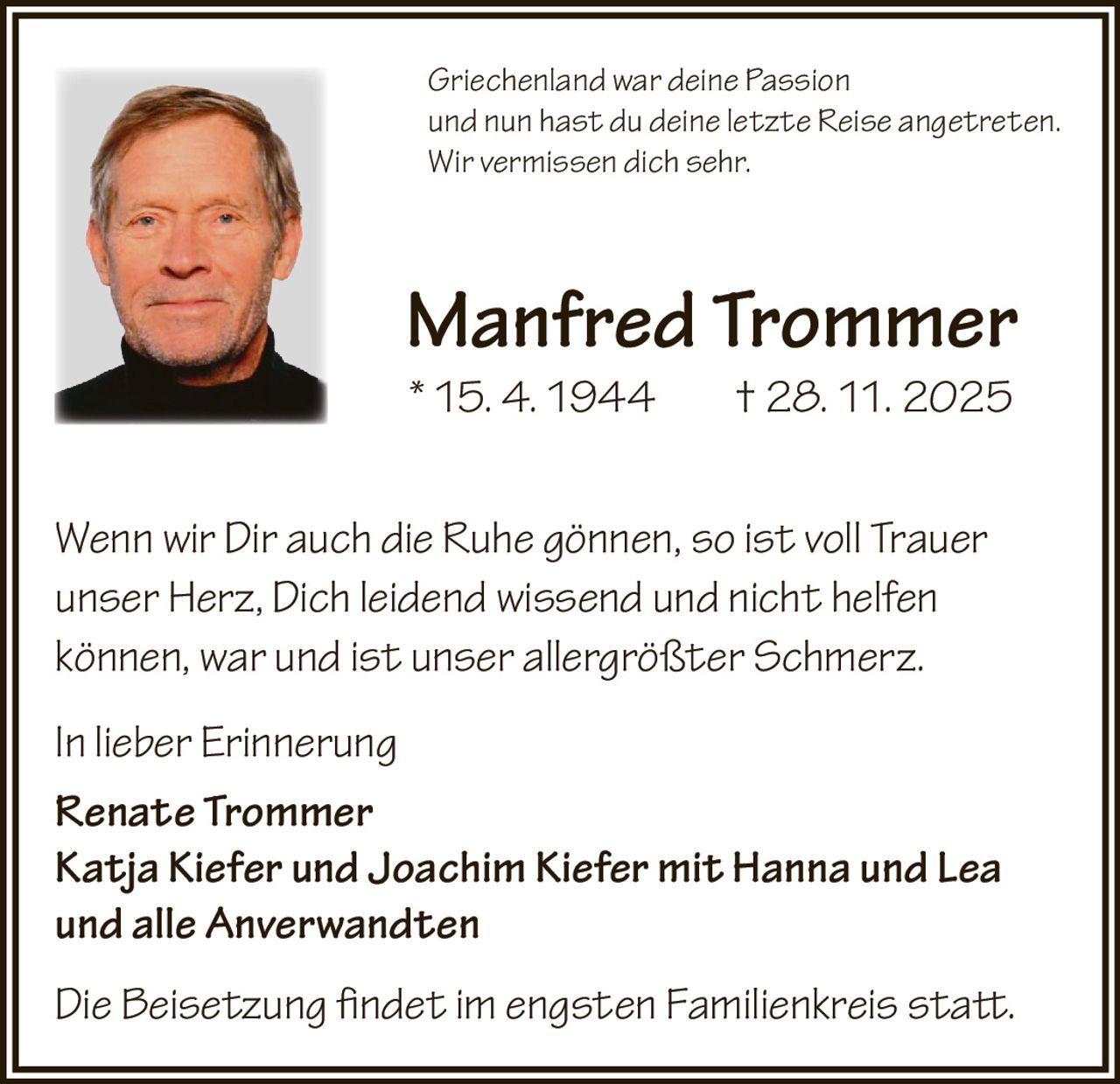 Manfred Trommer | Traueranzeigen, Nachrufe & Danksagungen auf BZtrauer.de