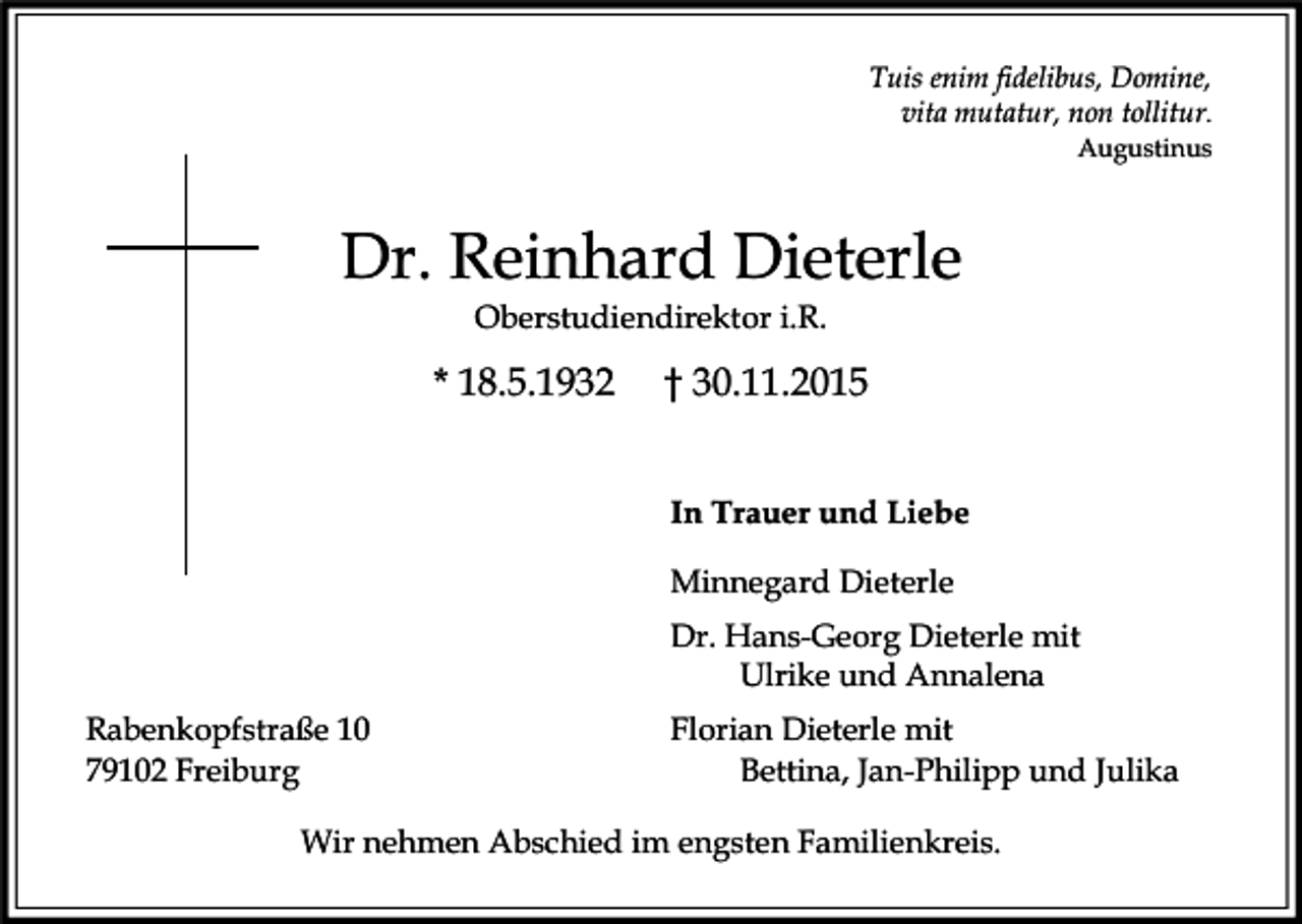 Dr.Reinhard Dieterle | Traueranzeigen, Nachrufe & Danksagungen auf ...