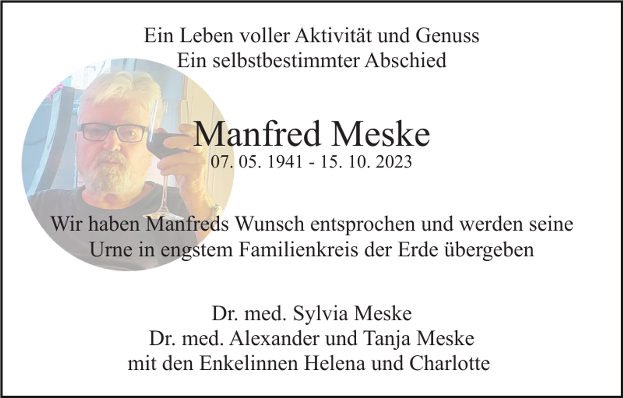 Manfred Meske | Traueranzeigen, Nachrufe & Danksagungen auf BZtrauer.de
