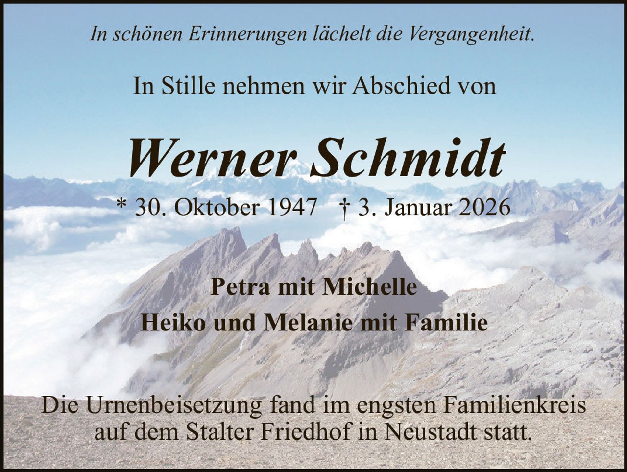 Werner Schmidt | Traueranzeigen, Nachrufe & Danksagungen auf BZtrauer.de
