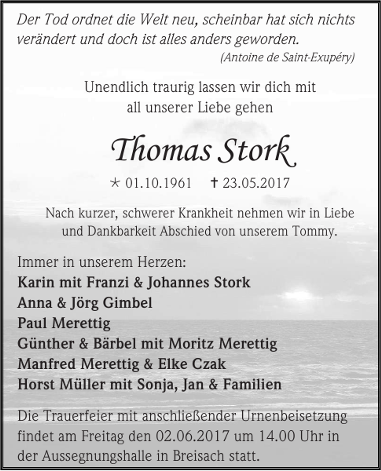 Thomas Stork | Traueranzeigen, Nachrufe & Danksagungen auf BZtrauer.de