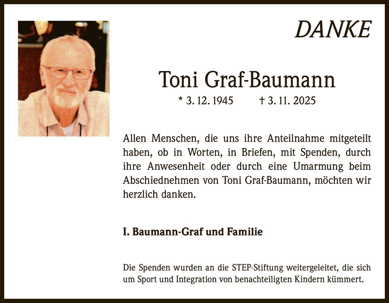 Toni Graf-Baumann | Traueranzeigen, Nachrufe & Danksagungen auf BZtrauer.de