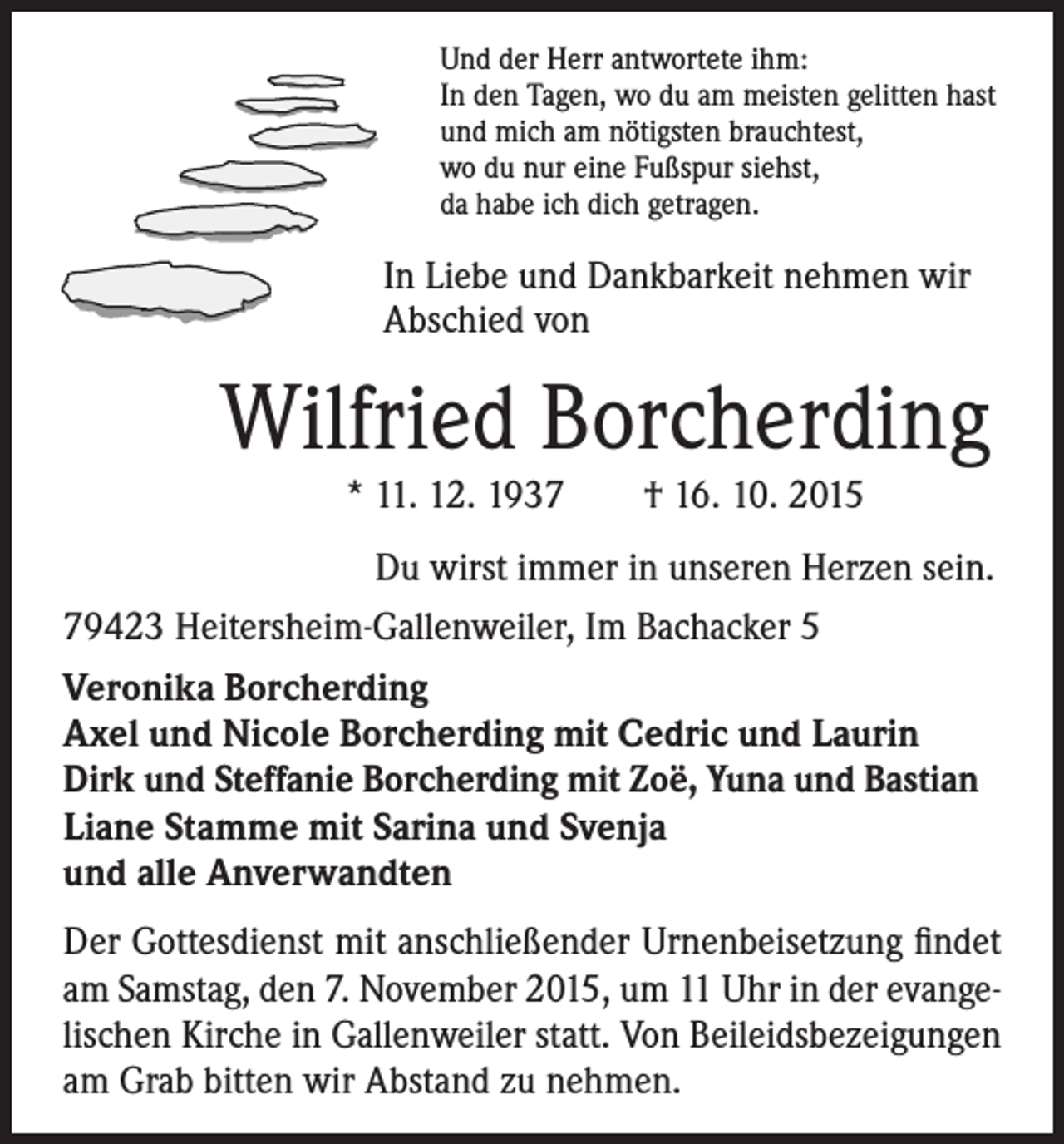 Wilfried Borcherding | Traueranzeigen, Nachrufe & Danksagungen auf ...