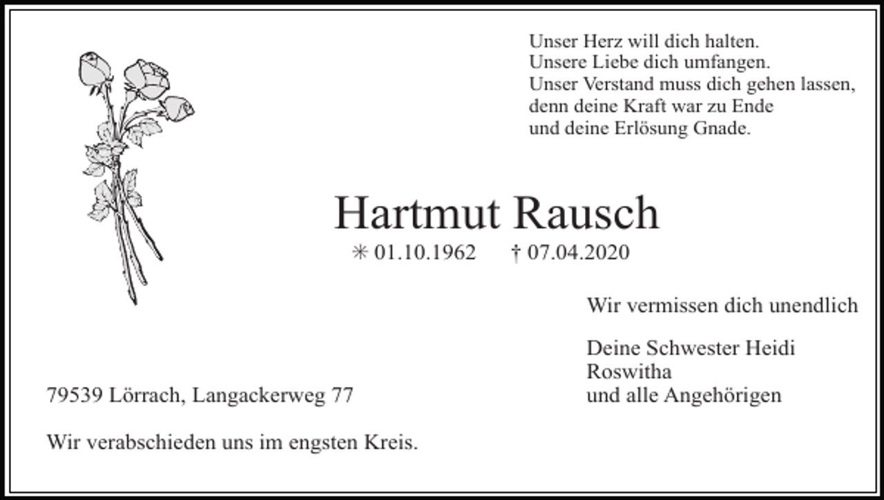 Hartmut Rausch | Traueranzeigen, Nachrufe & Danksagungen auf BZtrauer.de