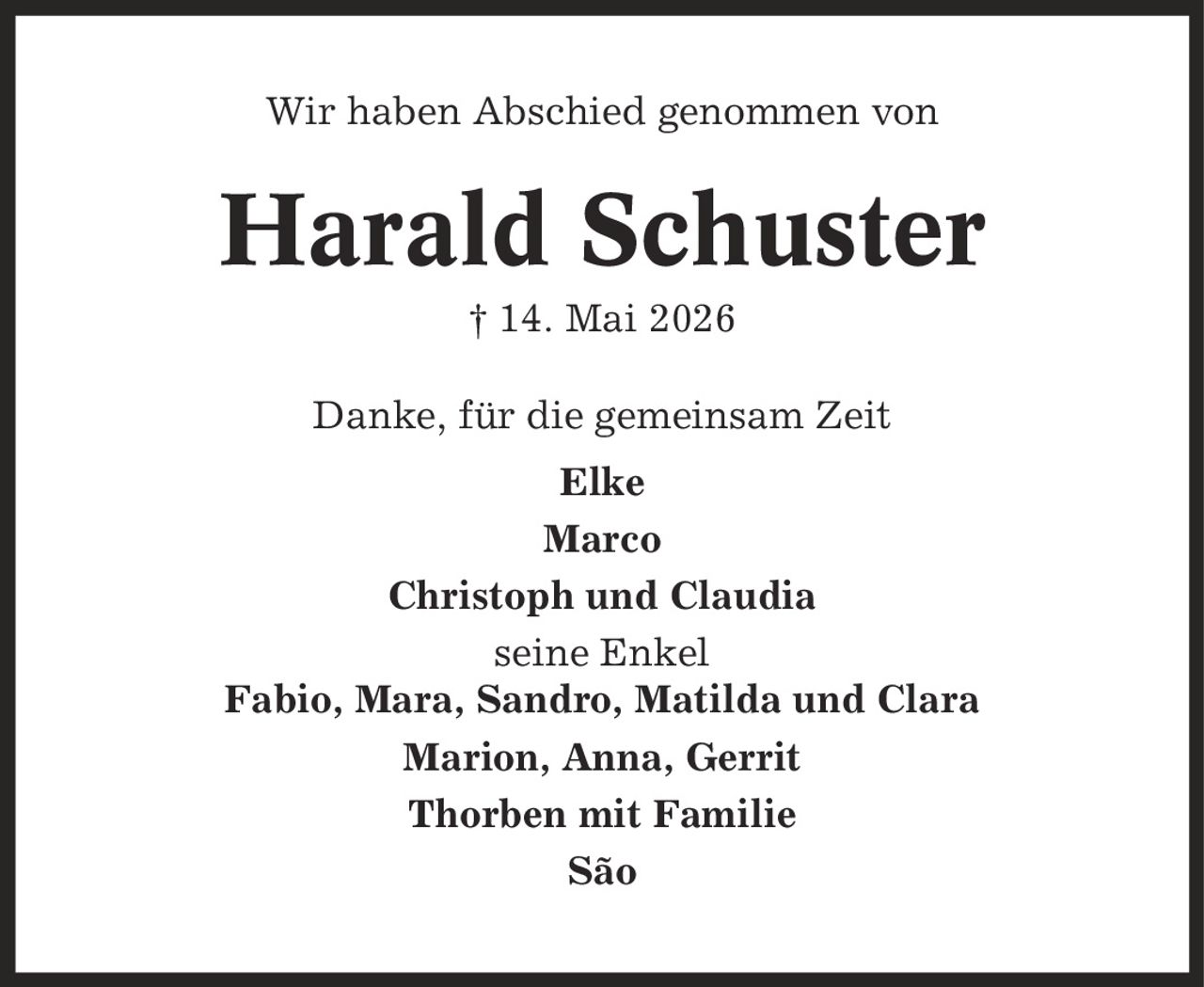 Harald Schuster | Nach Familienanzeigen suchen - Nachrufe ...